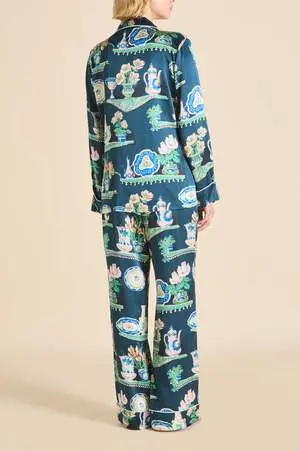 Olivia Von Halle Lila Giotto Plate Pajamas - Green