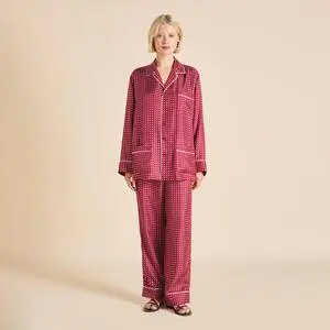 Olivia Von Halle Yves Palazzo Polka Dot Pajamas - Burgundy