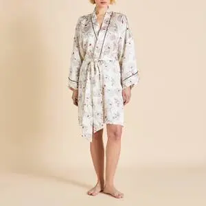Olivia Von Halle Mimi Rosalia Floral Robe - Ivory
