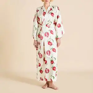 Olivia Von Halle Queenie Allegra Pomegranate Robe - Ivory