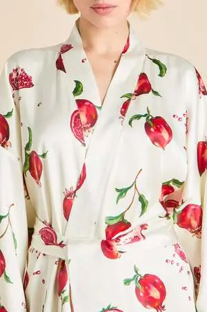 Olivia Von Halle Queenie Allegra Pomegranate Robe - Ivory