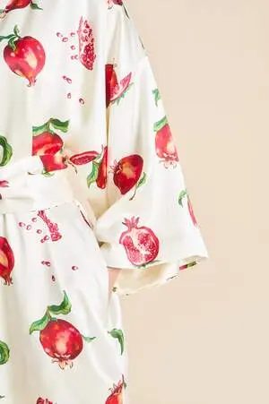Olivia Von Halle Queenie Allegra Pomegranate Robe - Ivory