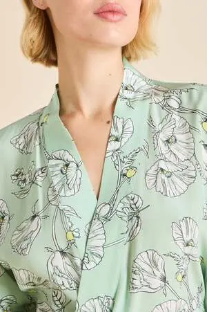 Olivia Von Halle Queenie Delfina Floral Robe - Green