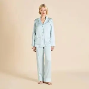 Olivia Von Halle Coco Powder Blue Pajamas - Ivory