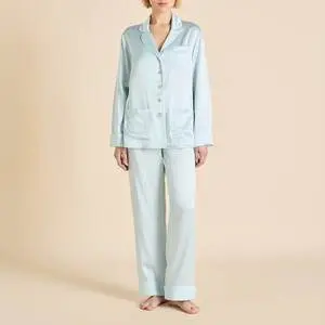 Olivia Von Halle Coco Powder Blue Pajamas - Ivory