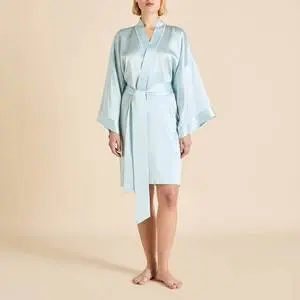 Olivia Von Halle Mimi Powder Blue Robe - Ivory