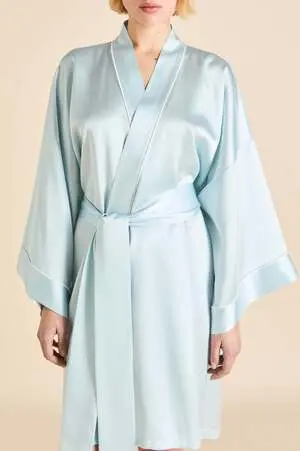 Olivia Von Halle Mimi Powder Blue Robe - Ivory