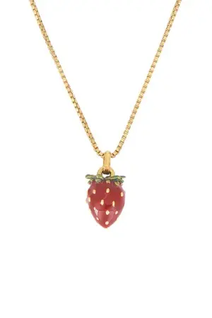 Saint Laurent Strawberry Pendant Necklace In Metallic Gold,red - Dore  Vert  & Rouge