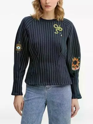 NEVER FULLY DRESSED Striped Embellished Crewneck Sweatshirt