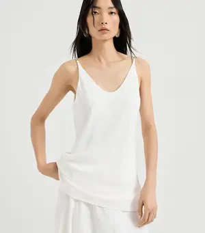 Brunello Cucinelli Sable Silk Crepe Tank Top - Beige