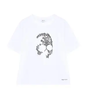 Alexander McQueen Cotton Lace Skull T-shirt - Neutral