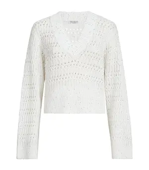 Brunello Cucinelli Linen-blend Dazzling Sweater - White