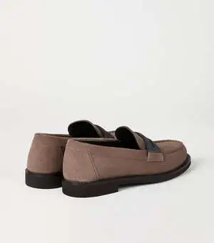 Brunello Cucinelli Suede Monili-embroidered Penny Loafers - Brown