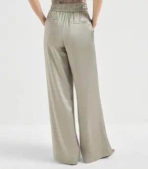 Brunello Cucinelli Silk-blend Satin Track Trousers - Green