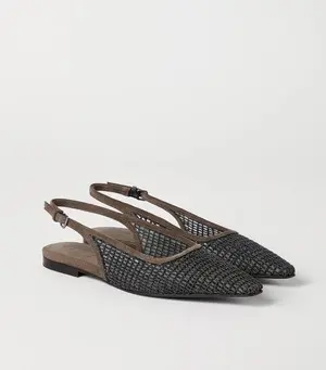 Brunello Cucinelli Suede Embroidered Slingback Flats