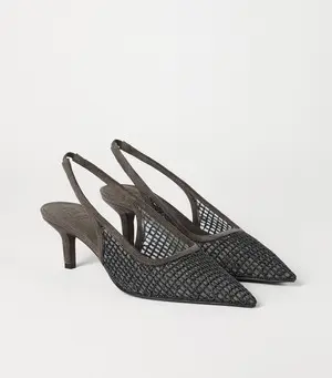 Brunello Cucinelli Suede Monili-embroidered Slingback Pumps - Brown