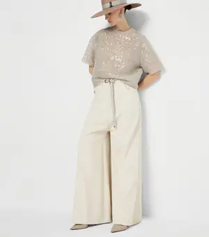 Brunello Cucinelli Wide-leg Cotton-linen Trousers - Beige