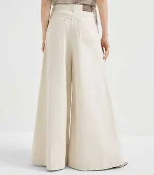 Brunello Cucinelli Wide-leg Cotton-linen Trousers - Beige