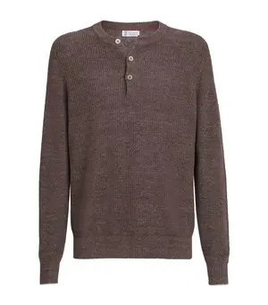 Brunello Cucinelli Linen-cotton Henley Sweater - Brown