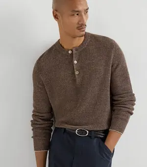 Brunello Cucinelli Linen-cotton Henley Sweater - Brown