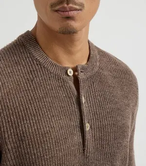 Brunello Cucinelli Linen-cotton Henley Sweater - Brown