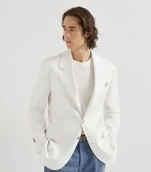 Brunello Cucinelli Linen-wool Single-breasted Blazer - White