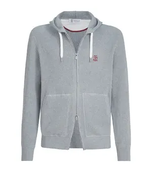 Brunello Cucinelli Cotton Ribbed Zip-up Hoodie - Grey