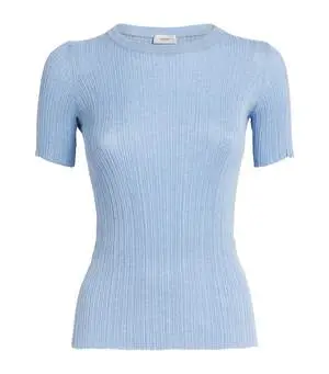 Agnona Cotton-silk Ribbed Top - Blue