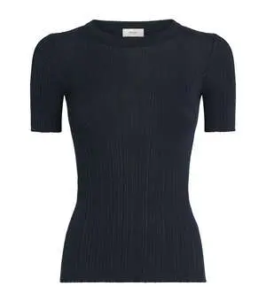 Agnona Cotton-silk Ribbed Top - Navy