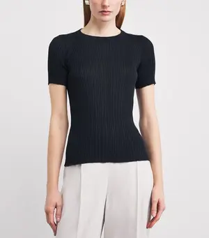 Agnona Cotton-silk Ribbed Top - Navy