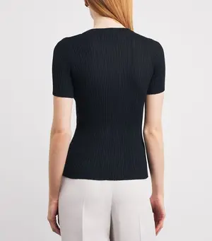 Agnona Cotton-silk Ribbed Top - Navy
