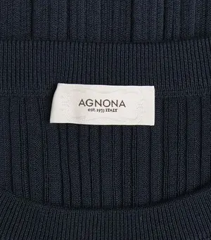 Agnona Cotton-silk Ribbed Top - Navy
