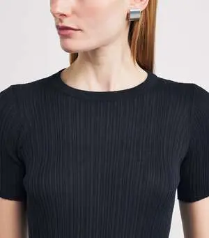 Agnona Cotton-silk Ribbed Top - Navy