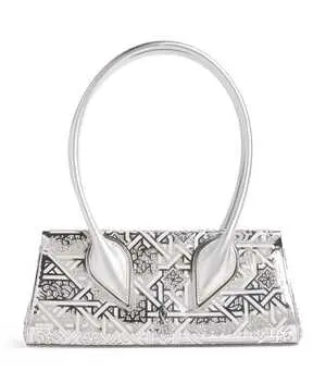 CHRISTIAN LOUBOUTIN Venus Moucharastrass Leather Shoulder Bag - Silver