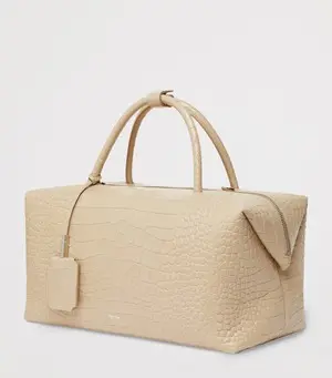 Max Mara Large Leather Croc-embossed Boston Bag