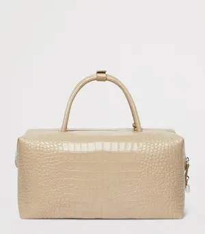 Max Mara Large Leather Croc-embossed Boston Bag