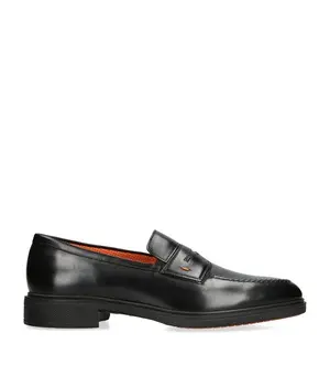 Santoni Leather Penny Loafers - Black