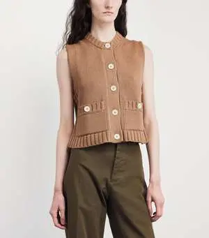 ME+EM Organic Cotton Buttoned Vest - Brown