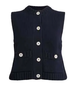 ME+EM Organic Cotton Buttoned Vest - Navy