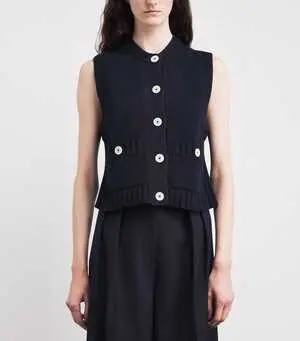 ME+EM Organic Cotton Buttoned Vest - Navy