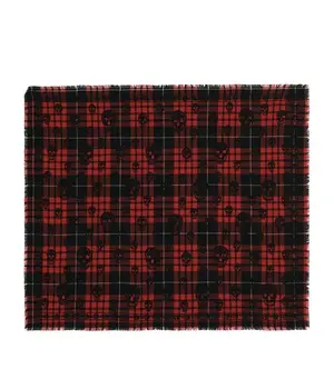 Alexander McQueen Cotton-silk Tartan Skull Scarf - Red