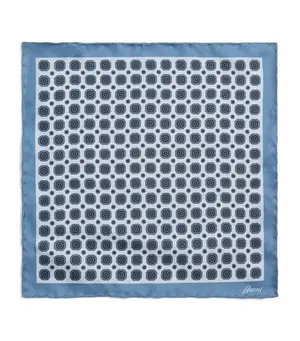 Brioni Silk Geometric Print Pocket Square - Blue