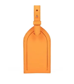 Smythson Calfskin Panama Luggage Tag - Orange