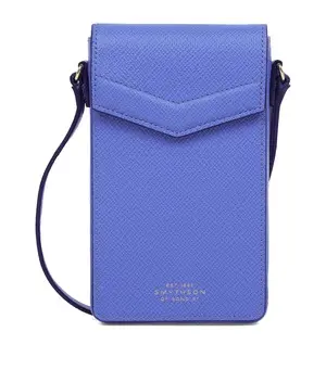 Smythson Calfskin Panama Envelope Phone Case - Purple