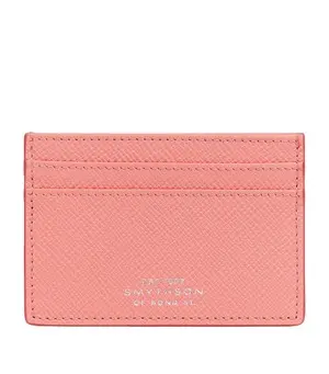 Smythson Calfskin Panama Card Holder - Pink