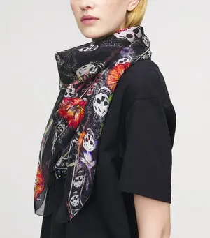 Alexander McQueen Silk Spider Floral Scarf - Black