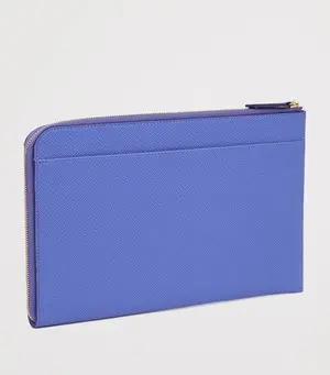 Smythson Panama Leather Slim Pouch - Purple