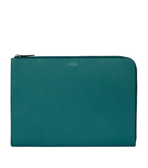 Smythson Small Panama Leather Laptop Case - Blue