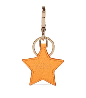 Smythson Panama Leather Star Keyring - Orange