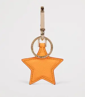 Smythson Panama Leather Star Keyring - Orange